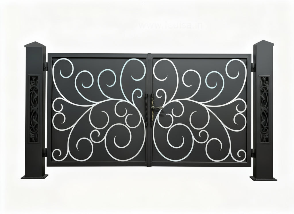 Silver Swirl Gate – Modern Artistic Wrought Iron Driveway Gate Model