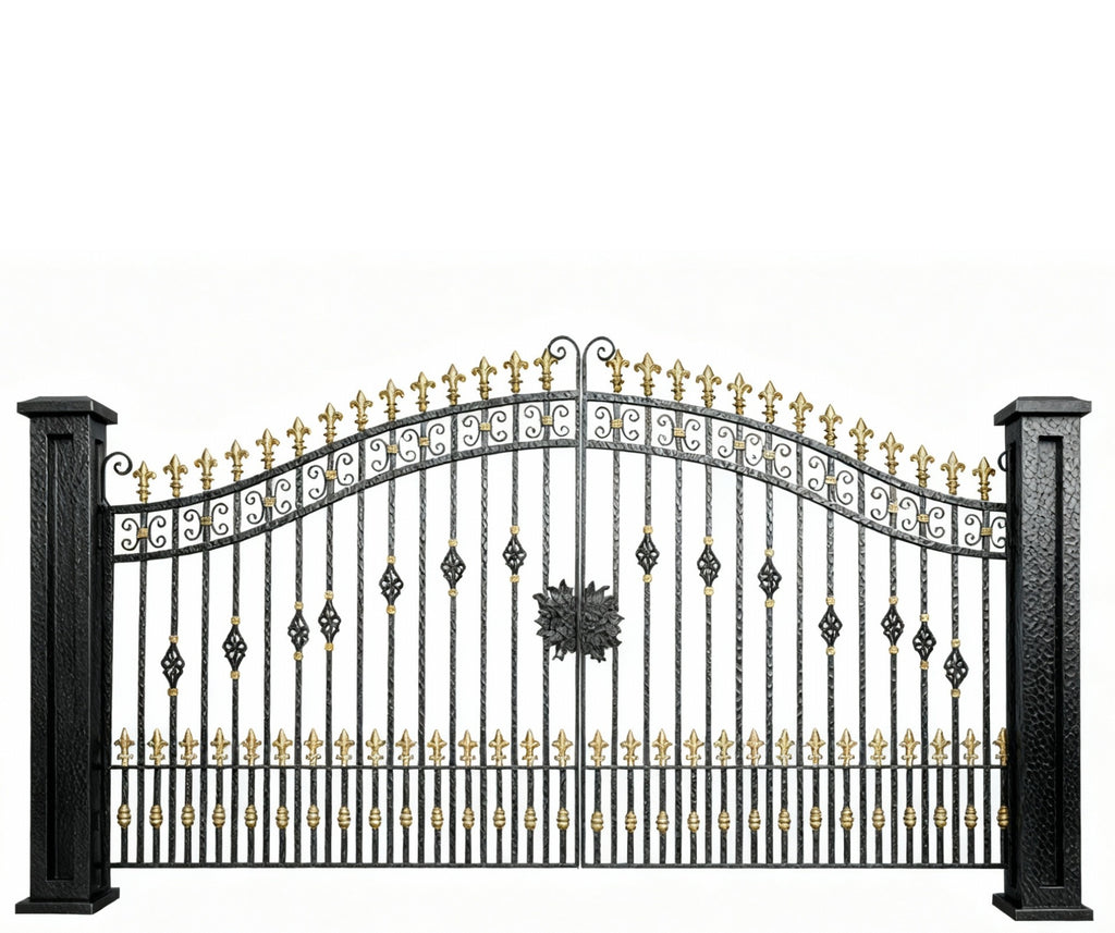 Fleurcrest Royale – Wrought Iron Gate with Gold Accents & Central Embl