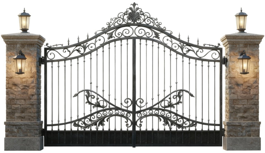 Crestline Monarch – Ornate Wrought Iron Gate with Floral Scrolls Model