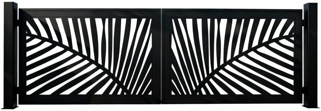 Palmflare Axis – Modern Metal Gate with Abstract Palm Frond Design Mod