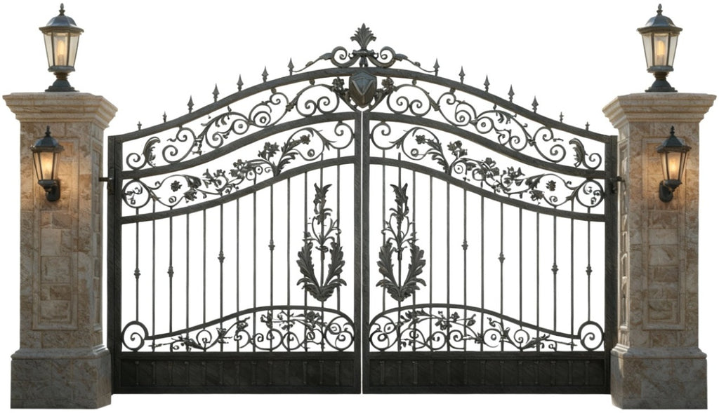 Scroll crest Ornate Wrought Iron Gate with Floral Scrolls Model # DWG4