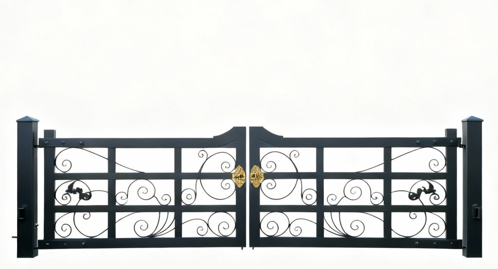 Regalia Grid – Scrollwork & Grid Wrought Iron Driveway Gate Model # DW