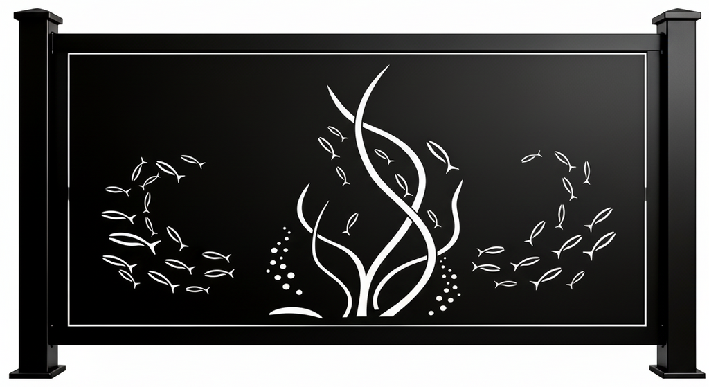 Underwater Marine Life Plasma‑Cut Steel Fence Panel Fish & Seaweed Des