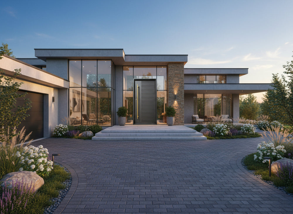 Modern Wrought Iron Door with Square Top and Horizontal Slat Design