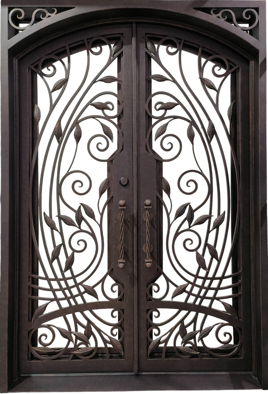 Wrought Iron Door with Square Top, Decorative Kickplate, and Scroll De