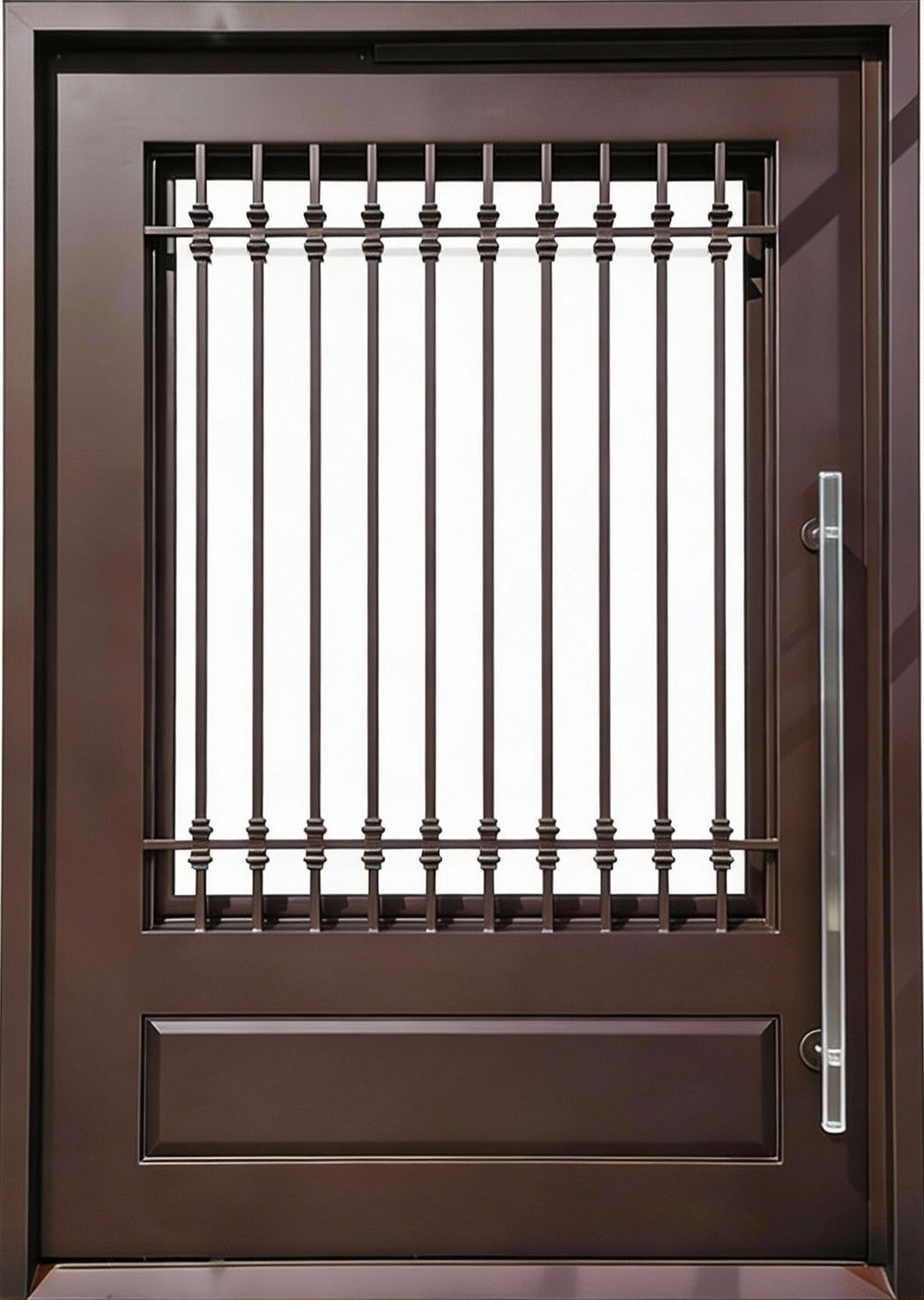 Vertical Bar Wrought Iron Entry Door – Square Top with Kickplate Model
