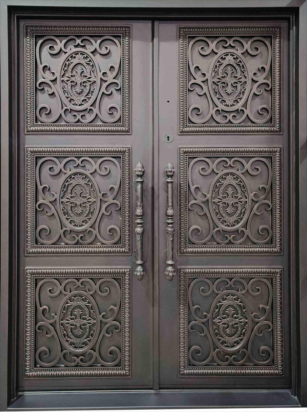 Medieval Majesty Wrought Iron Entry Doors – Square Top with Oval Scrol