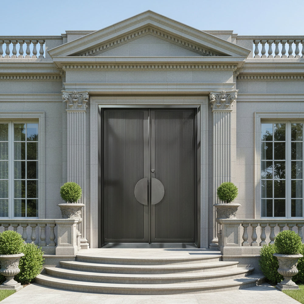 Symmetric Grip Steel Double Door Vertical Ridge Design with Split Circ