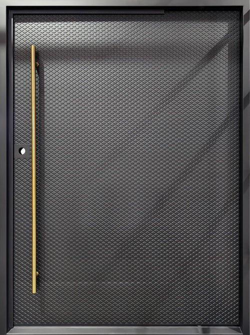 Stamped Steel Pivot Door with Hexagonal Pattern Embossing Square Top M