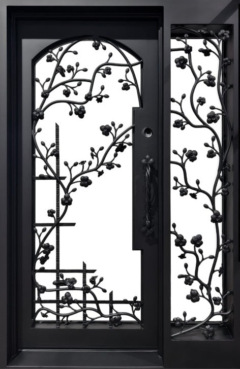 Wrought Iron Double Door with Cast Iron Botanical Embellishments Squar