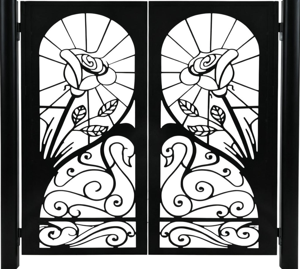 Roseswan Passage – Artistic wrought iron man door with rose medallions