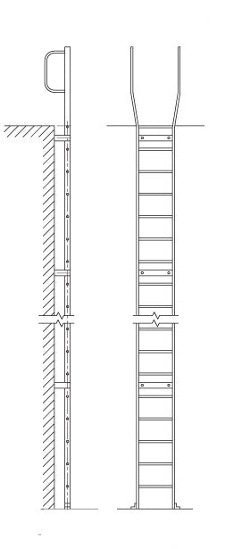 Fixed Aluminum Heavy Duty Wall Ladder with Rail Over Roof Model # SL14
