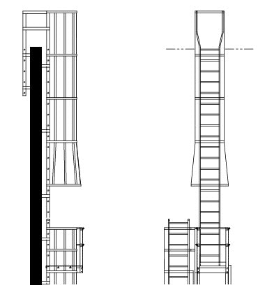 Fixed Aluminum Ladder Cage and Rest Platform With Parapet Wall Return