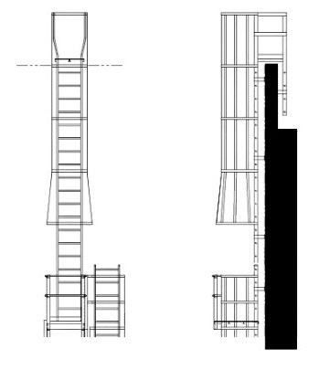 Fixed Ladder Cage and Rest Platform With Parapet Wall W/Crossover Retu