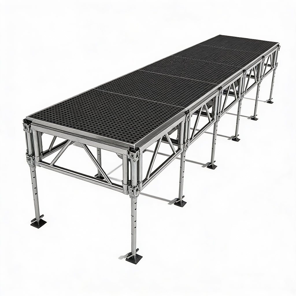 Outdoor Stage System 4' x 20' Adjustable Height 24"-48" Industrial Fin