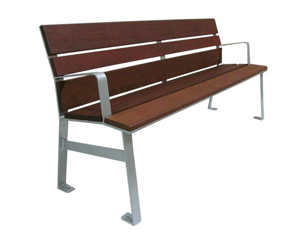 Metal Bench with Wood Top and Back | Model MB205