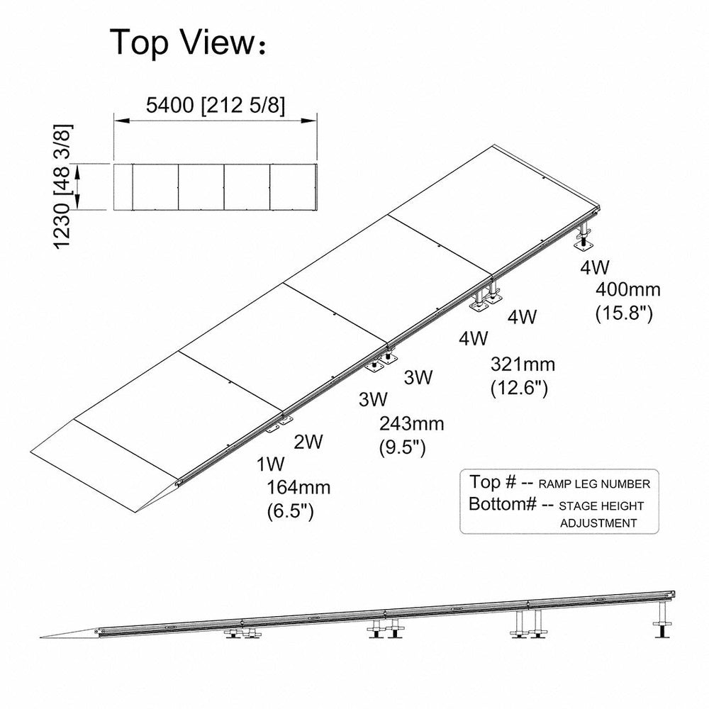 Universal Straight ADA Wheelchair Ramp for 16" Height Stages Model USA