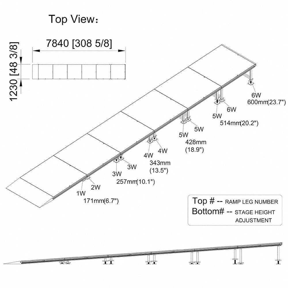 Universal Straight ADA Wheelchair Ramp for 24" Height Stages Model USA